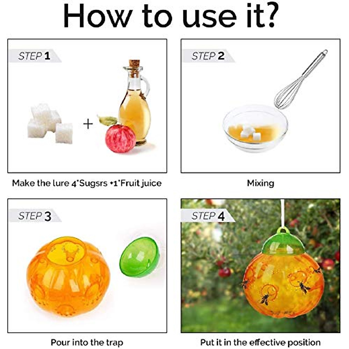 ASPECTEK Wasp Trap Catcher - Honey Bee Trap, Insect Catcher, Wasp Trap, Bee Trap, Hornet Outdoor Wasp Deterrent Killer, 2 Pack