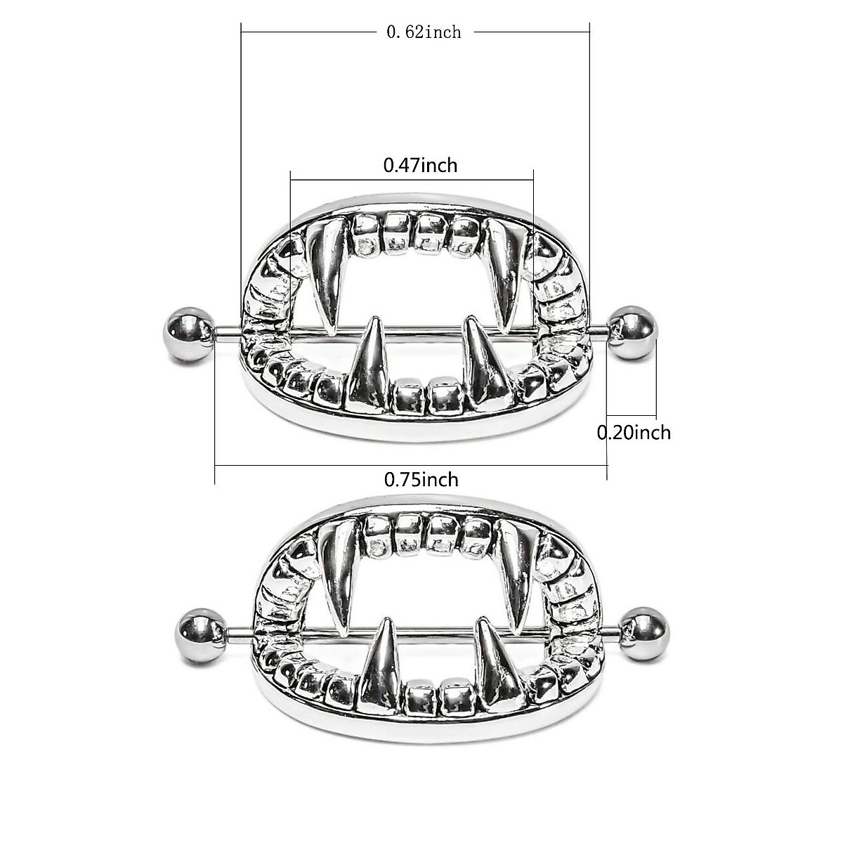 MTRSUE Nipple Piercing, 2pcs Stainless Steel Vampire Teeth Nipple Rings Body Nipplerings Piercing Women Nipple Piercing Jewelry Nipplerings Rings Nipple Jewerly Nipple Percings