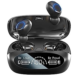 PMOPDSNNE Wireless Earbuds Bluetooth 5.3 True Wireless Headphones with LED Display Charging Case IPX7 Waterproof USB-C Button Control Powerful Bass in Ear Earphones One-Step Pairing Headset