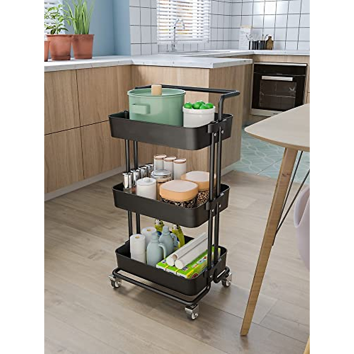 BHVXW Mobile Kitchen Shelf Trolley Household Storage Shelf with Wheeled Trolley (Color : OneColor, Size : 87 * 42 * 35cm)