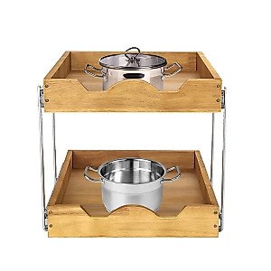 DINDON 2 Tier Pull Out Cabinet Organizer (11" W x 21" D) Double Tier Slide Out Wood Drawer Under Cabinet Storage And Organization