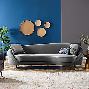 Modway Echo Curved Back Performance Velvet Sofa in Gray