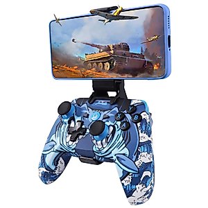 STOGA Wireless Game Controller for iPhone, Android, iPad, Mobile, PC, Tablet, Switch/Apple Arcade Mfi Games/TV/Steam, Shark Skin Bluetooth Pro Gaming Controller with Phone Clip, with 6-Axis Gyro/Dual
