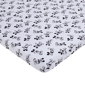 Disney Mickey Mouse Timeless Mickey Gray, White, & Blue Stars & Icons 3Piece Nursery Mini Crib Bedding Set - Comforter & Two Fitted Mini Crib Sheets, Navy, Grey, Black, White
