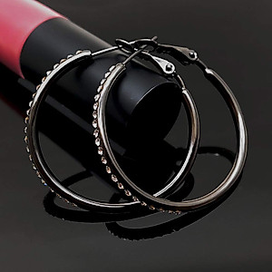 YUQIGG Hoops Earrings, Fashion Jewelry CZ Cubic Zirconia Rhinestone Black Hoop Earrings for Women Gifts 1.38in