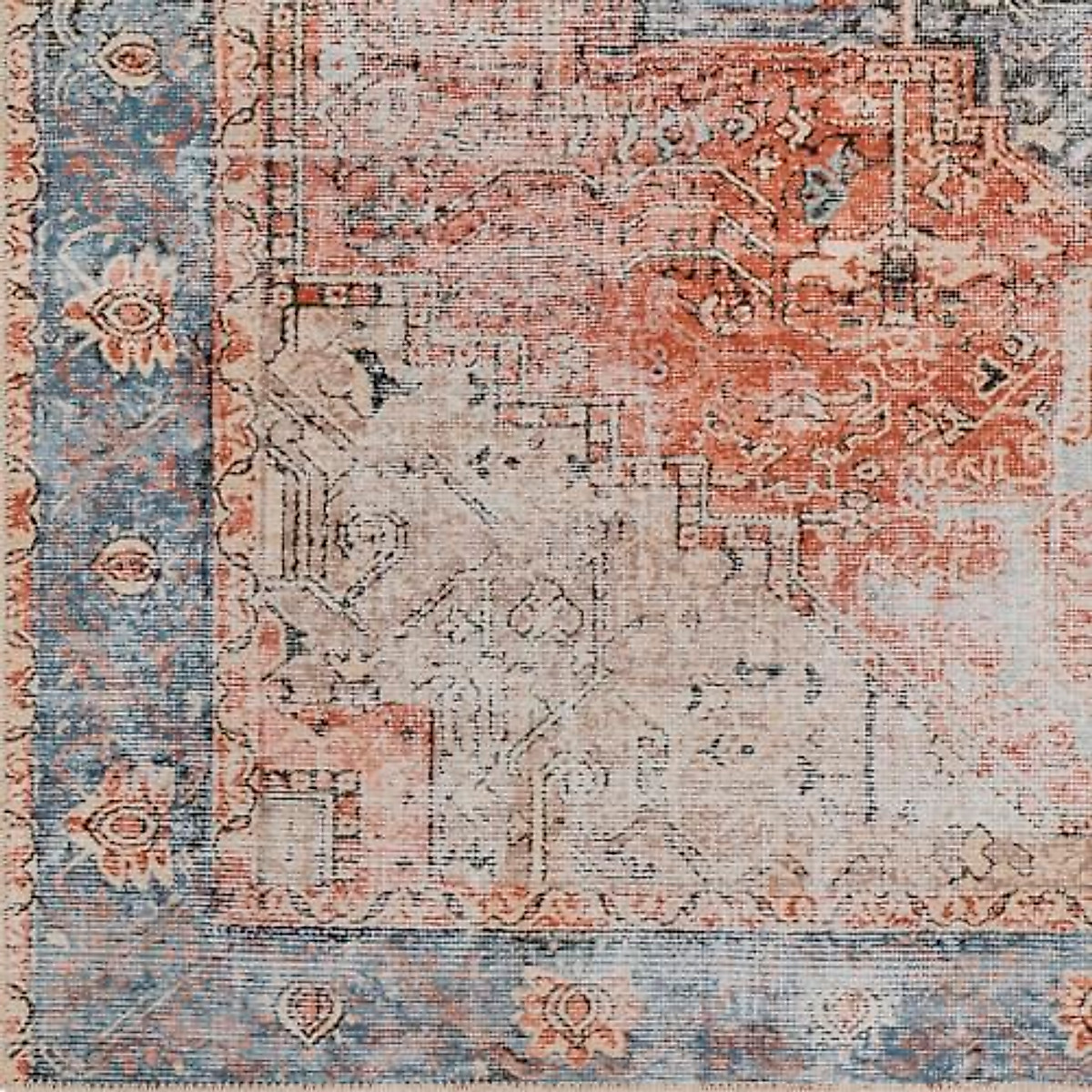 Livabliss Suri Vintage Washable Area Rug 5'3" x 7'3", Rust/Blue