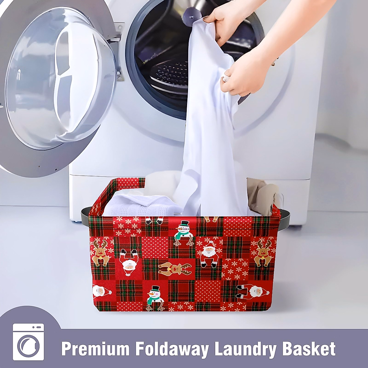 SOLONDA Large Foldable Storage Basket with Handles Closet Baskets for Organizing, Winter Snowman Snowflake Polyester Basket for Storage, Collapsible Storage Bin 10 x 14 x 8 inches