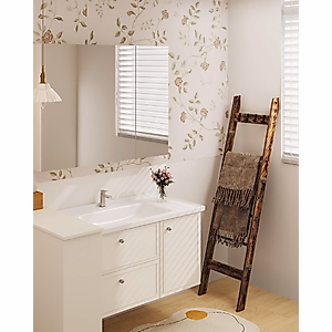 Hzuaneri Blanket Ladder Shelf for Living Room, Decorative Quilt Rack with 4 Removable Hooks, 6-Tier Farmhouse Ladder Holder Organizer for Bedroom, Rustic Brown BR31501B