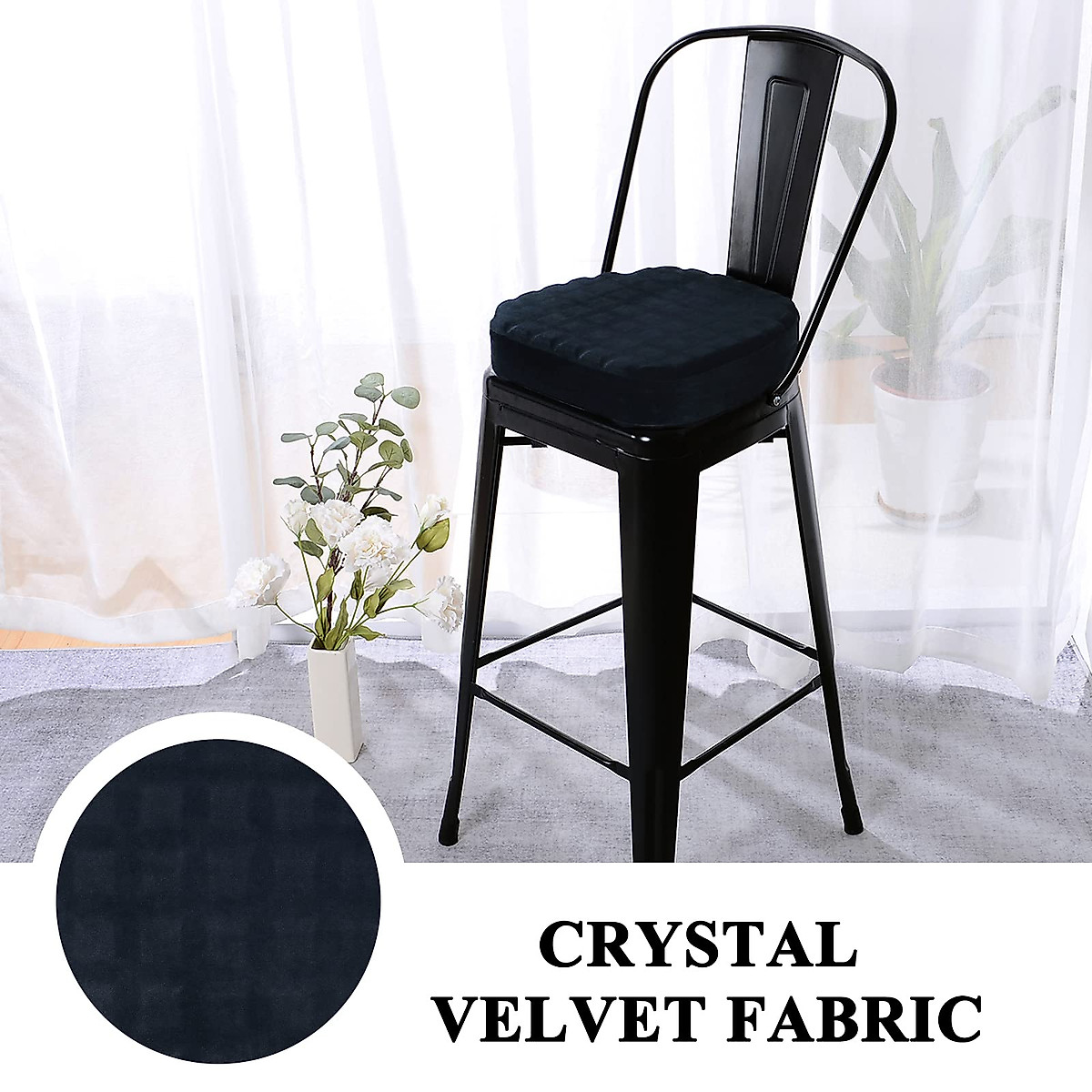 baibu 14x14 Inches Non Slip Metal Dining Chair Pads, Super Soft Bar Stool Cushions Kitchen Chair Pads with Ties - One Cushion only (Black, 14×14×3in)