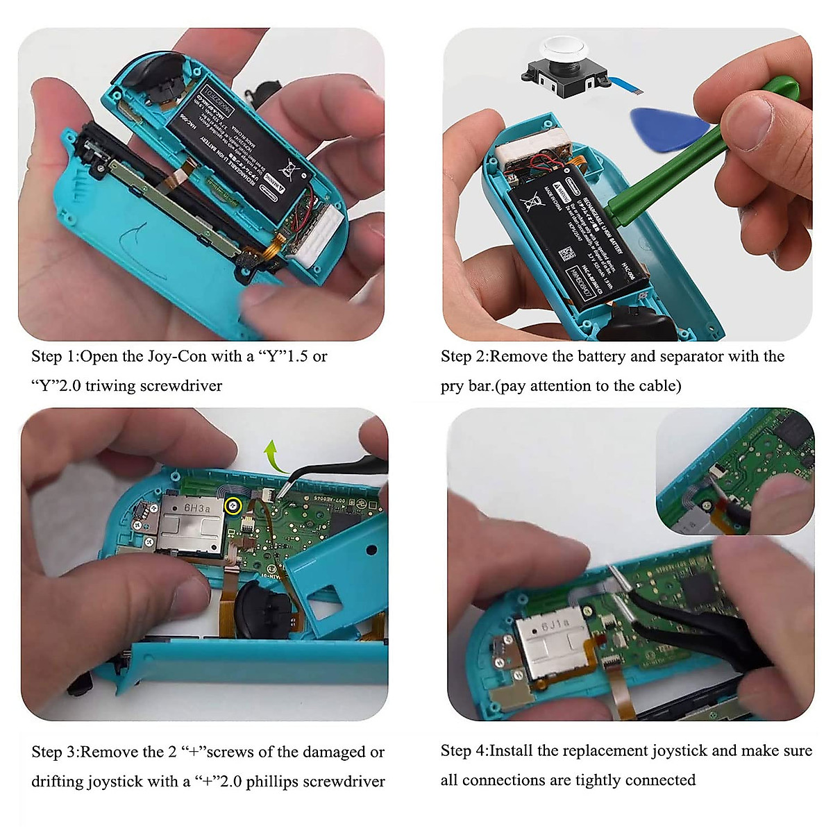 Joycon Joystick Replacement, Switch Joysticks Left/Right Analog Thumb Sticks for Nintendo Switch Joycon/Switch Lite/Switch OLED, Joycon Repair Kit with Thumbstick Caps & Drift Fix Tools