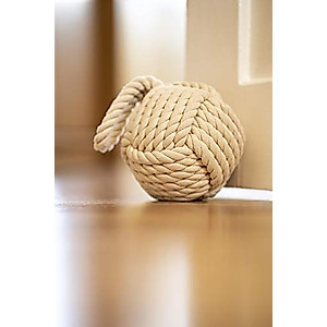 Golant Rope Knot Doorstop Nautical Large Heavy Decorative Stopper Cream Cotton Yarn Monkey Fist with Handle Interior Sailors Maritime Ocean Beachy Navy Wedge Bookend Door Stop