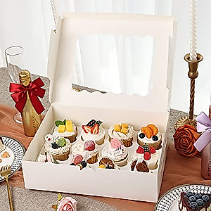 TOMNK 20pcs 13 Inch Cupcake Boxes White Bakery Boxes with Window and Inserts Cupcake Containers 12 Count Bakery Carrier Boxes for Cupcakes Muffins Donuts and Party Favor 13x10x3.5 Inch