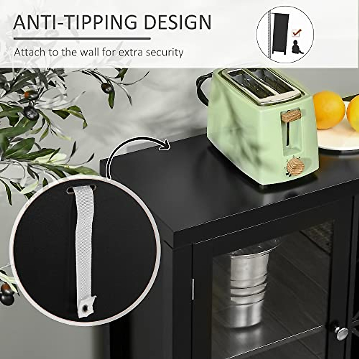 HOMCOM Sideboard Buffet Cabinet with Removable Wine Rack, Tempered Glass Door and Adjustable Shelves, Coffee Bar Cabinet for Living Room, Kitchen, Entryway, Black