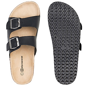 Alpine Swiss Womens Casual Double Strap Slide Sandals Black 7 M US