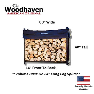 Woodhaven 5 Foot Black - Made in the USA - 1/4 Cord Plus Firewood Storage Log Rack With Seasoning Cover Combo Set - Indoor Outdoor - Metal Firewood Rack - Heavy Duty