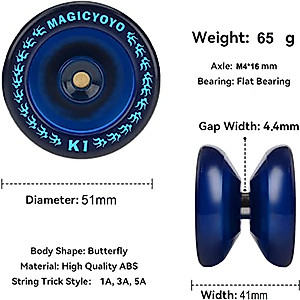 MAGICYOYO K1 Yoyo Professional Responsive for Kids Teens Adults with 5 Yoyos Strings+ Bag+ Yo Yo Glove+ Yo-yos Hubstacks Kit, Beginners to Advanced Yo-yo Plastic, Navy Blue