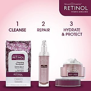Retinol Anti-Aging Cleansing Towelettes – All-in-One Cleanser, Toner & Makeup Remover in a Convenient Pre-Moistened Wipe – On-The-Go Exfoliating, Toning & Hydrating Leaves Skin Clean, Fresh & Refined