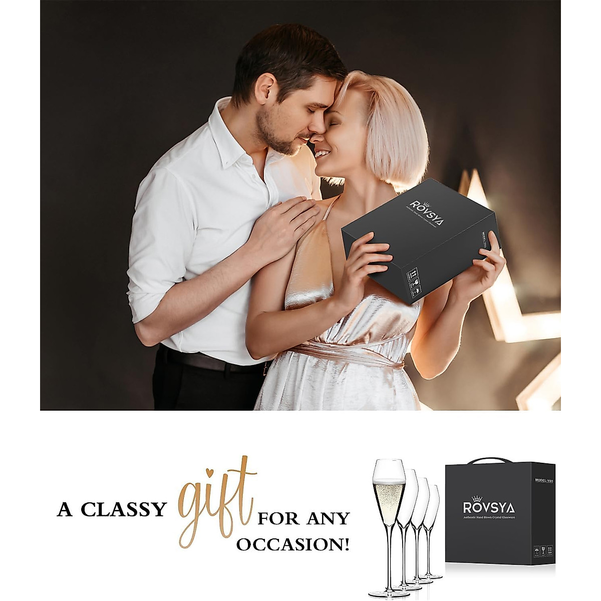 OJA Champagne Flutes Glasses Set of 4, Hand Blown Crystal Wedding Flutes Glass, Ideal for Weddings, Anniversaries, Christmas, Special Days, 10.5”, 7.5 oz, Clear