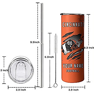 20oz Customs Football City Tumbler with Lid and Straws, Personalized Football GIfts for Fans, Travel Cup Adds Your Name and Number