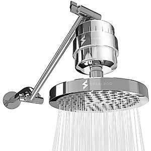 SparkPod High Pressure Rain Shower Head with 23 Stage Filter Capsule & 11 Inch Adjustable Shower Arm Extension - Shower Filter Reduces Chlorine for Smoother Hair & Skin (Luxury Polished Chrome)