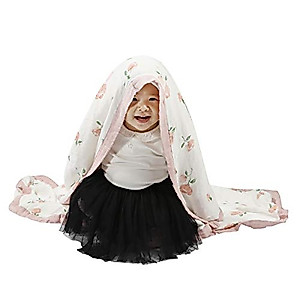 Monfish Muslin Baby Toddler Blanket- Large, Ultra-Soft Pink Rose Blanket for Girls- Baby Everything Blanket-Two Layer Stroller Blanket (Pink Rose)