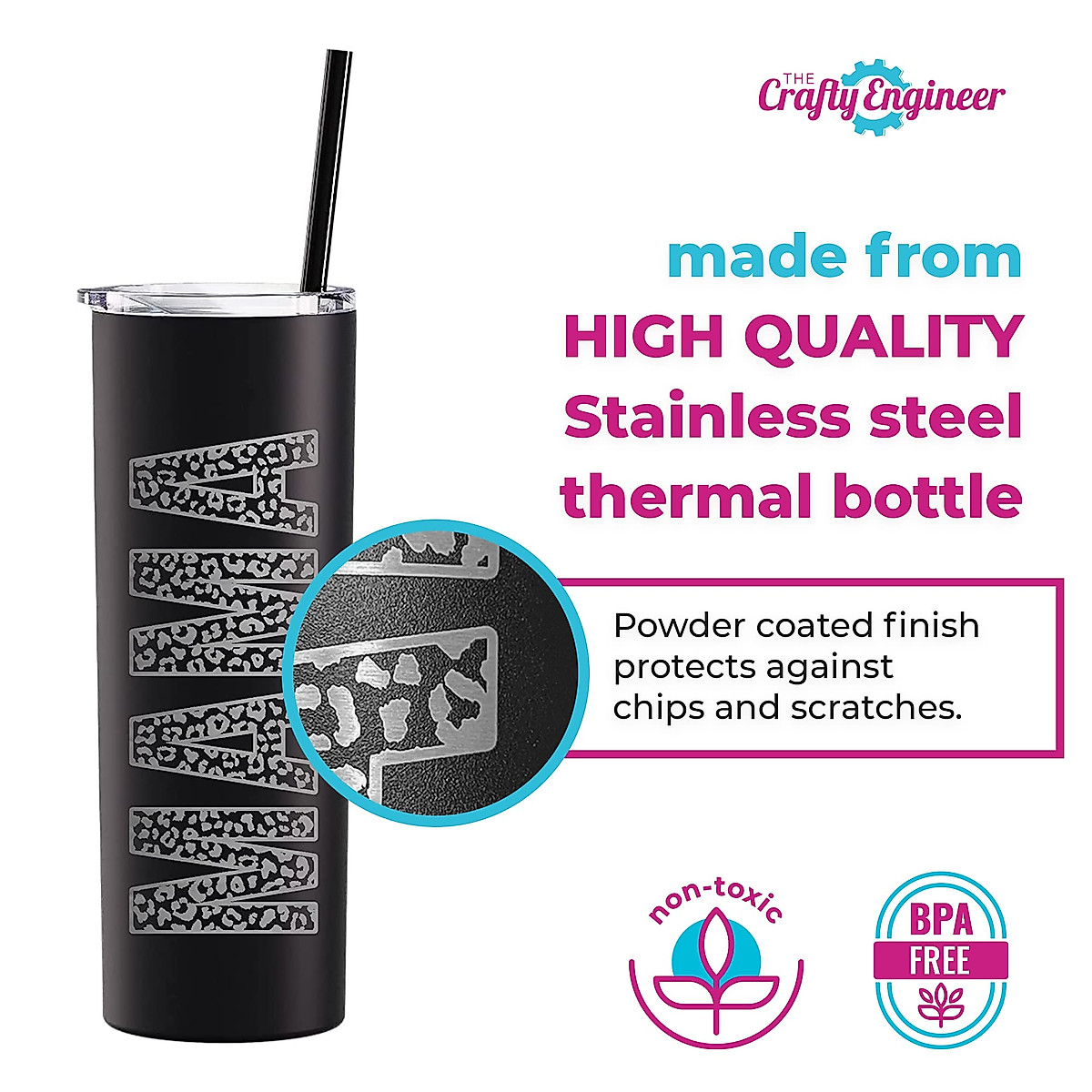The Crafty Engineer (Matte Blush Leopard Print MAMA Tumbler - 20 oz Leopard Mama Tumbler - Laser Engraved Mama Print Leopard Design, Perfect Mom Gift, Travel Ready Insulated Tumbler with Straw