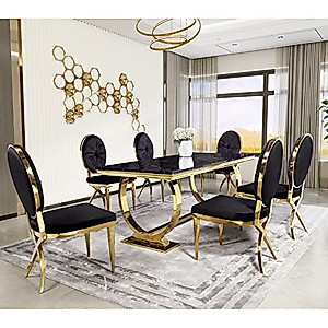 ACEDÉCOR Dining Chair Set of 4, Black Velvet Dining Room Chair with Round Back & Gold Unique Legs, Luxurious Dining Chair in Black and Gold