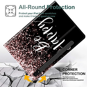 Case for Samsung Galaxy Tab S8 Plus 2022/ Tab S7 FE 5G 2021/ Tab S7 Plus 2020 Tablet 12.4-inch, Multi-Angle Bracket with Automatic Sleep/Wake Protection Case - Rose Gold Glitter Black Be Happy