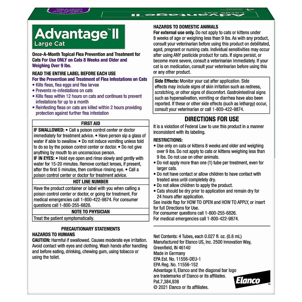 Advantage II Large Cat Vet-Recommended Flea Treatment & Prevention | Cats Over 9 lbs. | 4-Month Supply