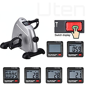 Mini Exercise Bike, Uten Under Desk Bike Pedal Exerciser, Peddler Exerciser, Portable Foot Cycle Arm & Leg Peddler Machine with LCD Screen Displays (Silver)
