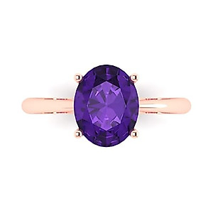 Clara Pucci 2.5ct Oval Cut Solitaire Natural Purple Amethyst Engagement Wedding Bridal Promise Anniversary Ring 18K Rose Gold Size 3.75