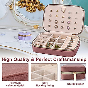 Dajasan Velvet Jewelry Box, Small Travel Jewelry Case, Portable Travel Jewelry Organizer Box for Women Girls (Pink)
