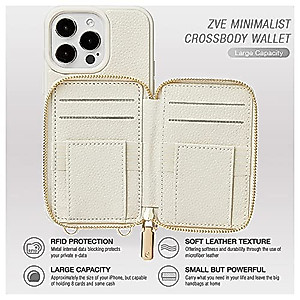 ZVE iPhone 14 Pro Max Wallet Case Crossbody, Card Holder Phone Purse with Wrist Strap, RFID Blocking Zipper Cover for Women Compatible with iPhone 14 Pro Max, 6.7"- Beige