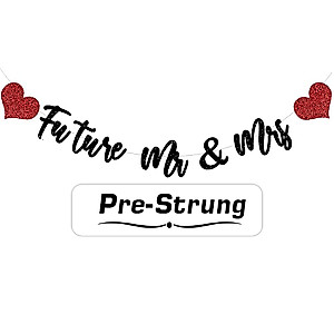 PALASASA Future Mr & Mrs Banner,Glitter Wedding Party Decor Props,Bridal Shower/Engagement/Bachelorette Party Decorations-Pre-Strung (Black)
