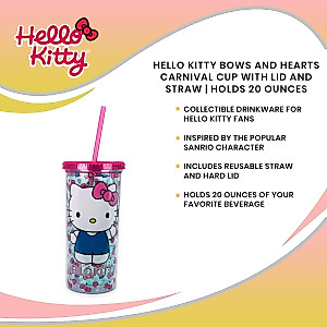 Hello Kitty Bows and Hearts Carnival Cup with Lid and Straw | Holds 20 Ounces