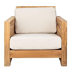 SAFAVIEH Couture Patio Guadeloupe Natural Brazilian Teak and White Outdoor Club Chair