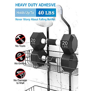 Turfson Hanging Shower Caddy Over Shower Head,Height Adjustable Shower Organizer Hanger Storage Rack Shelf For Inside Rustproof Bathroom Wall Basket With Soap Shampoo Holder Organization Black