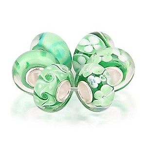 Bling Jewelry Mixed Set Of Bundle .925 Sterling Silver Core Translucent Shades Of Green Floral Murano Glass Swirl Charm Bead Spacer Fits European Bracelet For Women Teen