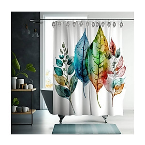 Yuiviot Shower Curtain Hooks Rings【12pack】, Silver Leaves Decorative Alloy Pendants, Rust Proof Stainless Steel Hooks for Bathroom Rod, Anti-Corrosion Hanger, Nickle Brushed Heavy Duty Roller