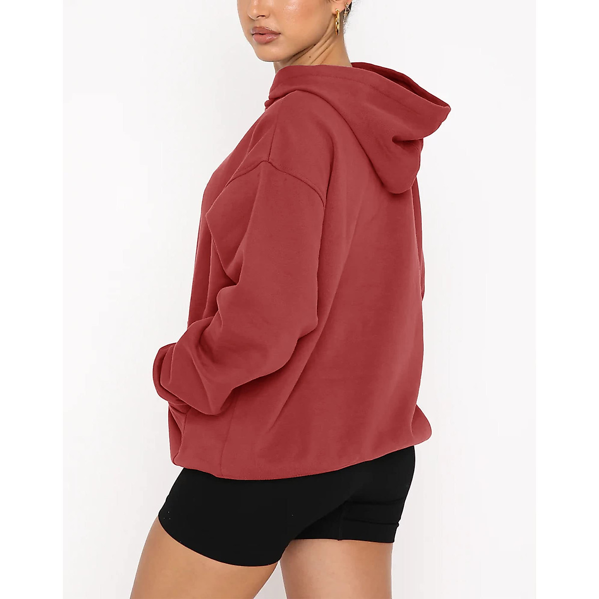 Fanway&EC Women's Casual Long Sleeve Hoodie Loose Fitted Sweatshirts Oversized Pullover Pocket Fall Tops Dark Red