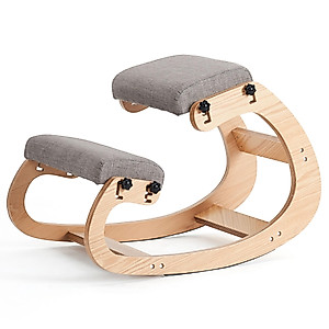 MoomJiee Ergonomic Kneeling Chair,Adjustable Rocking Knee Chair for Home Office,Wooden Office Chair for Back Pain Relief,Grey