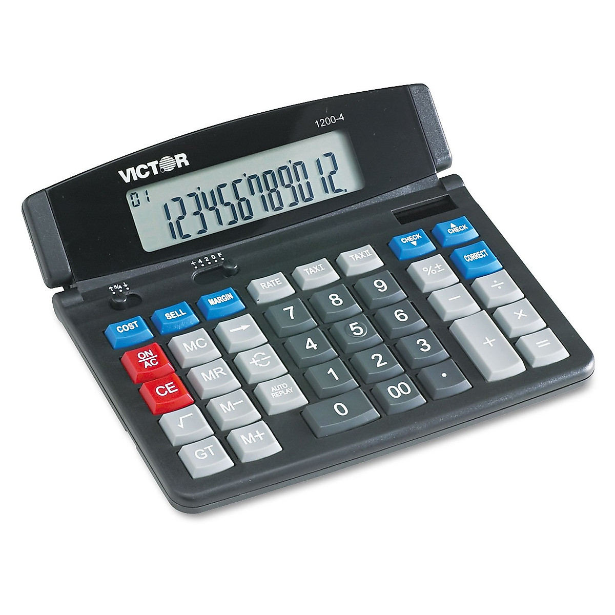 Victor 1200-4 12-Digit Large Professional Desktop Calculator, Battery and Solar Hybrid Powered Tilt LCD Display, Great for Home and Office Use, Black