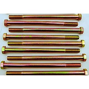 (10) Hex Head 1/2-13 x 8 Grade 8 Bolts Yellow Zinc Cap Screws