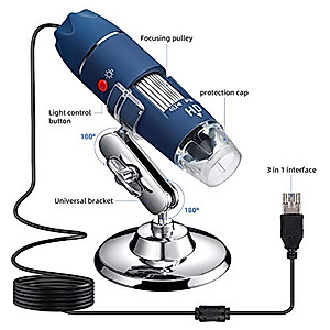 Bysameyee HD 2MP 2K USB Microscope, 40X to 1000X Magnification Digital Microscope Camera Inspection Endoscope with Carrying Case, Compatible with Windows 7 8 10, Mac, Linux, OTG Android Phones