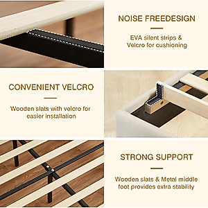 VECELO Twin Bed Frame with Type-C & USB Ports, Upholstered Platform Height-Adjustable Cotton and Linen Headboard, No Box Spring Needed, Noise-Free, Easy Assembly, Beige