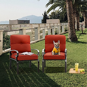 Incbruce Metal Outdoor Dining Chairs Patio Chairs Set of 2, Wrought Iron Chair Steel Frame Restaurant Chair, All-Weather Garden Seating Chair with Arms and Seat Cushions (Red)