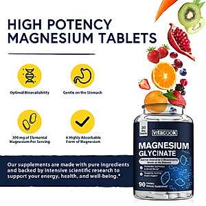 Vitacook Magnesium Glycinate 300 mg, Natural Calmness, Healthy Mood & Heart Support, Non Buffered, Non-GMO, High Potency and Ultra-Absorbable, 90 Tablets