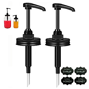 Wide Mouth Mason Jar Honey Pump Dispenser Lid & 4pcs Sticker,Food Grade Plastic pumps and 3.38 Inch Stainsteel Steel Lids Rust Proof Leak-Proof for Jam Ketchup Sauce NO JAR QurHapzy