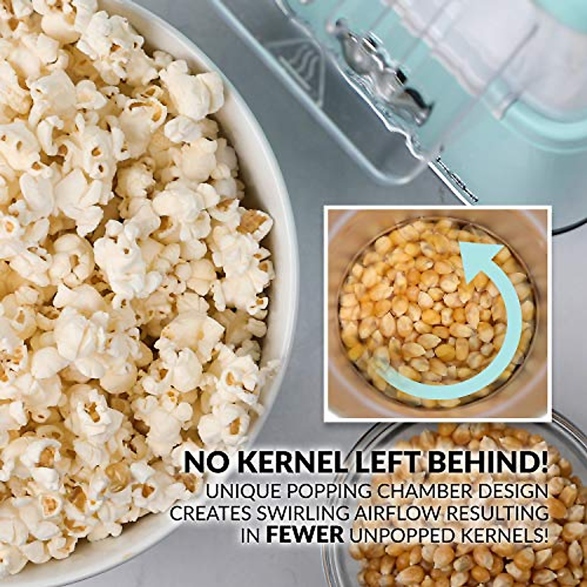 Nostalgia Hot-Air Electric Popcorn Maker, 12 Cups, Healthy Oil Free Popcorn with Measuring Scoop, Retro Aqua