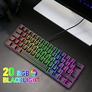 60% True Mechanical Gaming Keyboard Ultra-compact with 20 Rainbow Backlit Type C Wired Programmable 62 Keys Linear Red Switch Waterproof Non-Conflict and Gaming Mouse Pad  for PC/Laptop/PS5（Black)